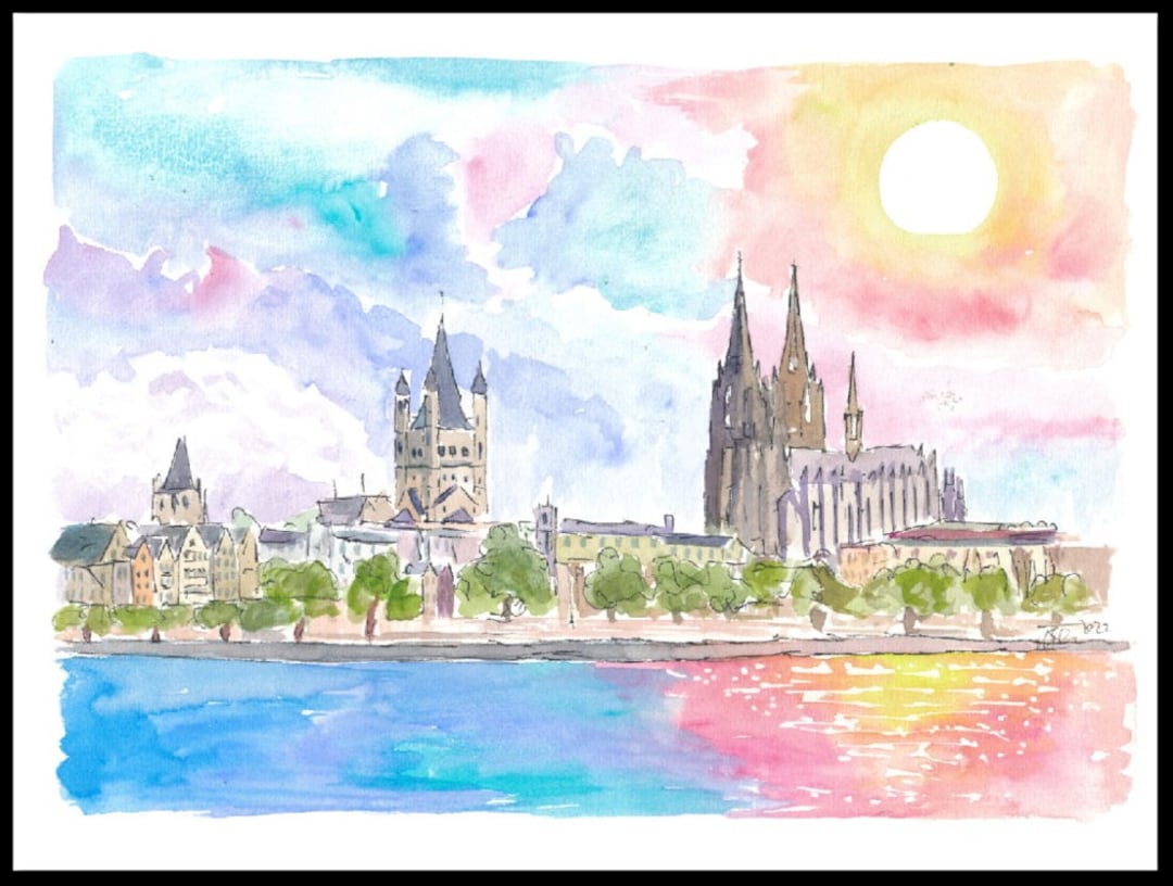 Cologne Germany Waterfront With Cathedral and Rhine - Limited Edition ...