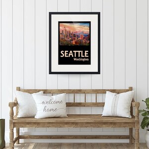 Retro Travel Poster Seattle Washington - Vintage Style Print - Etsy