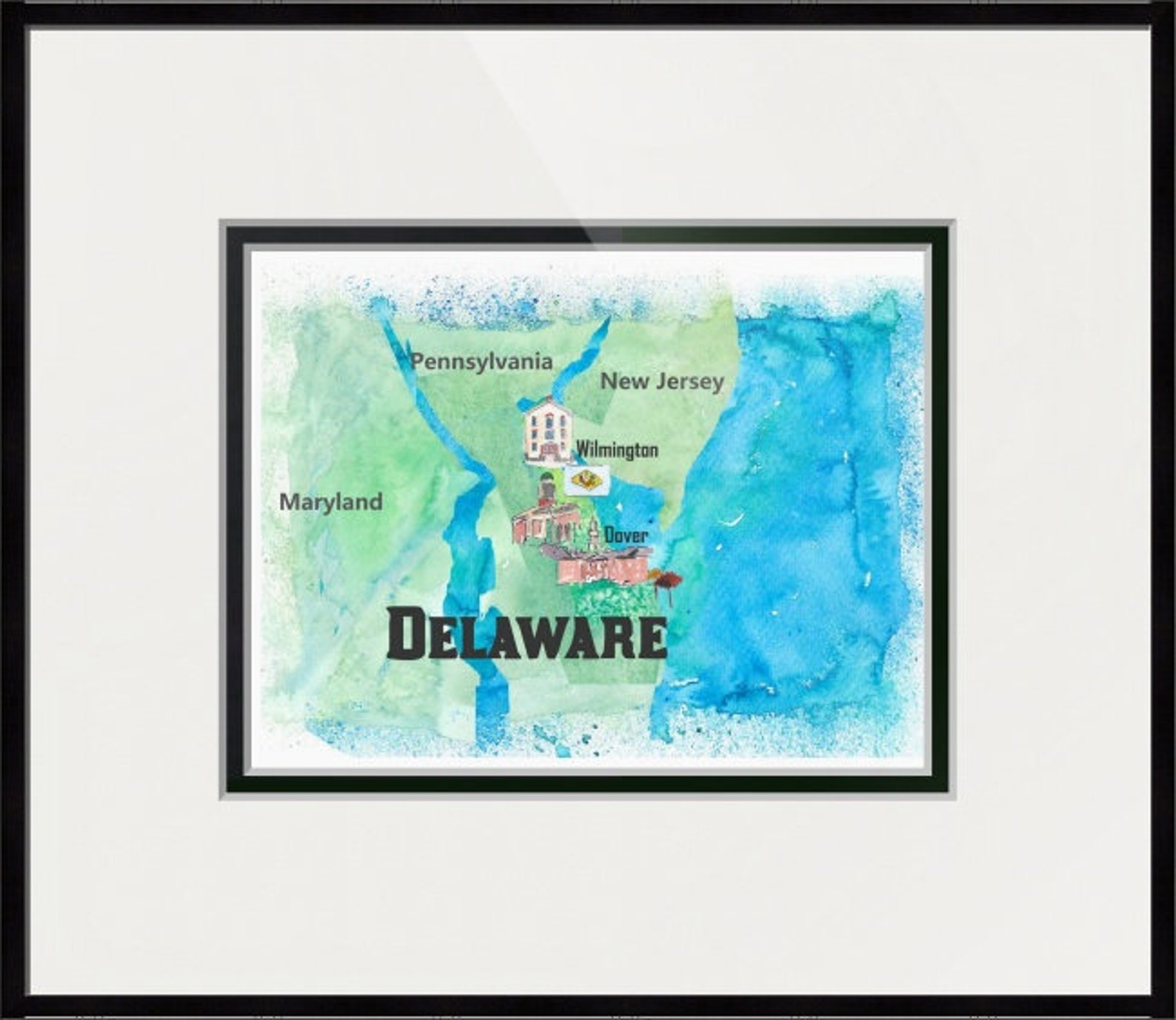 USA Delaware Illustrated State Travel Poster Map with | Etsy