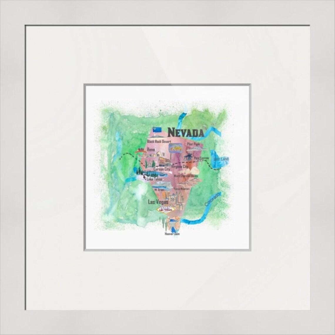 USA Nevada State Travel Poster Illustrated Art Map Fine Art | Etsy