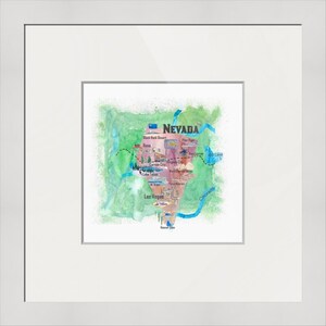 USA Nevada State Travel Poster Illustrated Art Map - Fine Art Print - Etsy