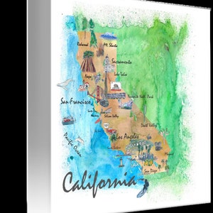 USA California State Fine Art Print Retro Vintage Illustrated Map With ...