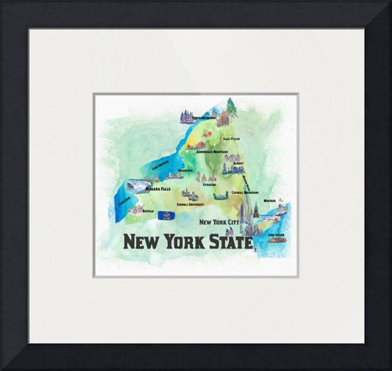 USA New York State Travel Poster Map With Tourist Highlights - Etsy