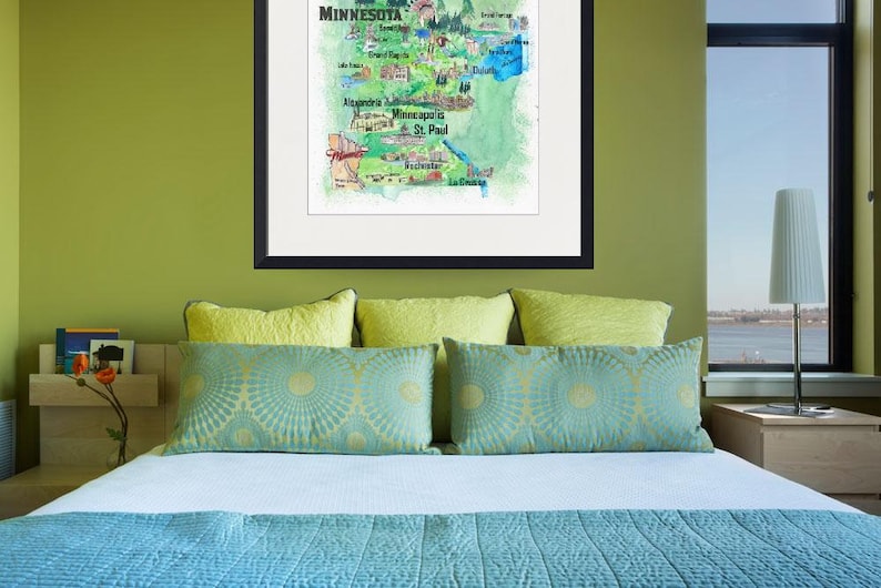 USA Minnesota State Illustrated Travel Poster Map With - Etsy