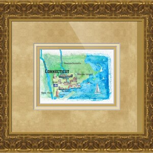 USA Connecticut State Illustrated Travel Poster Map With Touristic ...