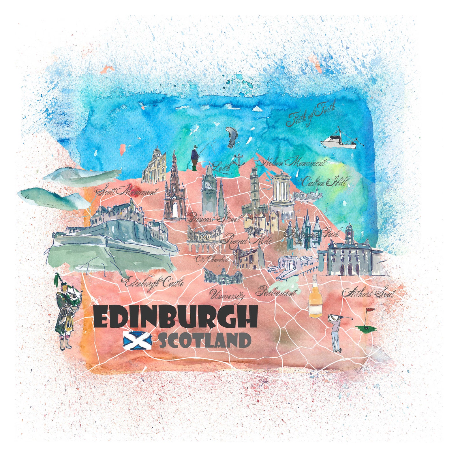 Edinburgh Scotland Travel Poster Favorite Map Fine Art Print - Etsy