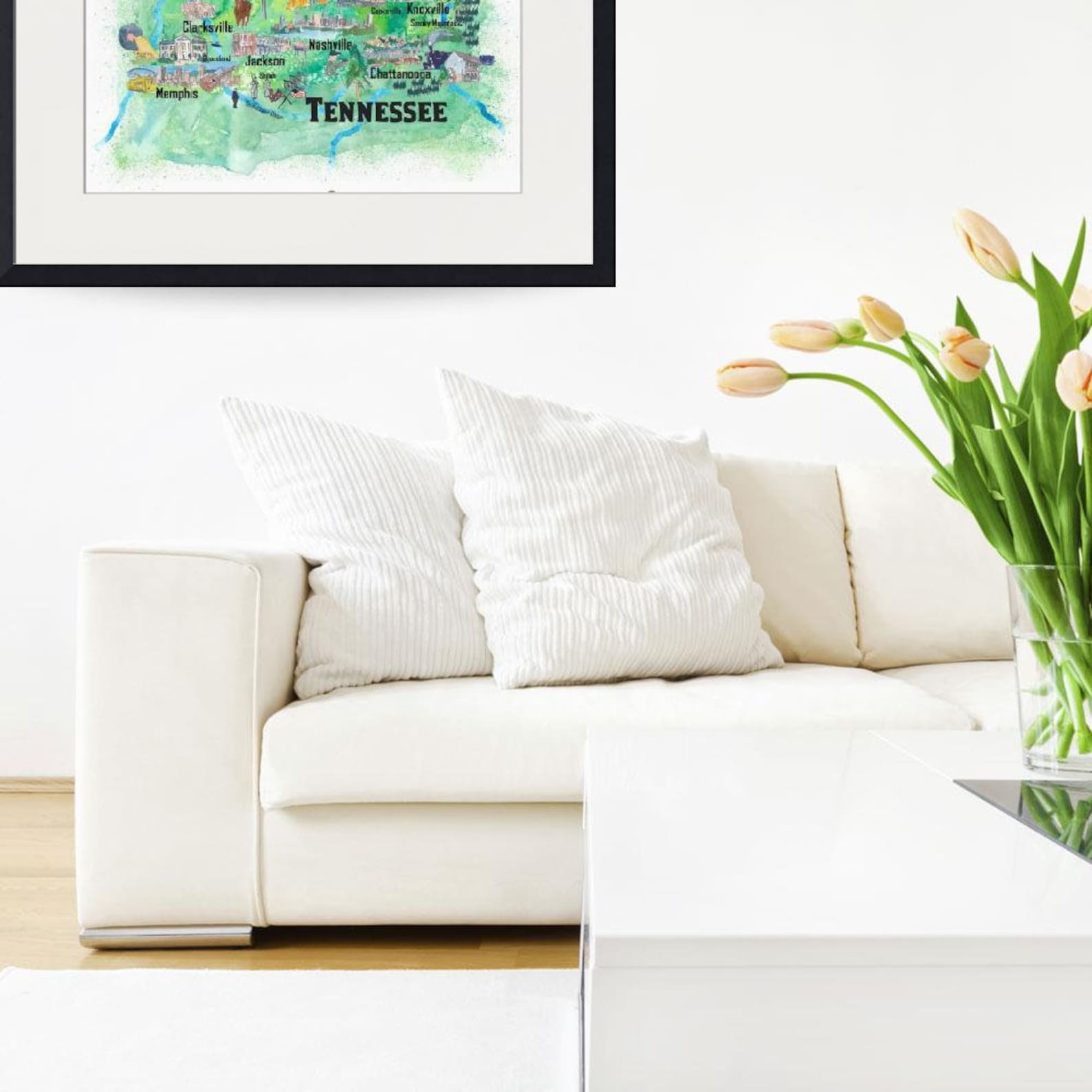 USA Tennessee State Travel Poster Map With Tourist Highlights - Etsy