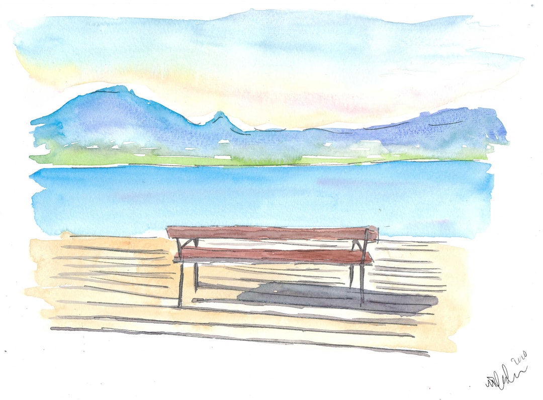 Full Tranquility With the Zen Bench on the Lake With Mountains - Etsy