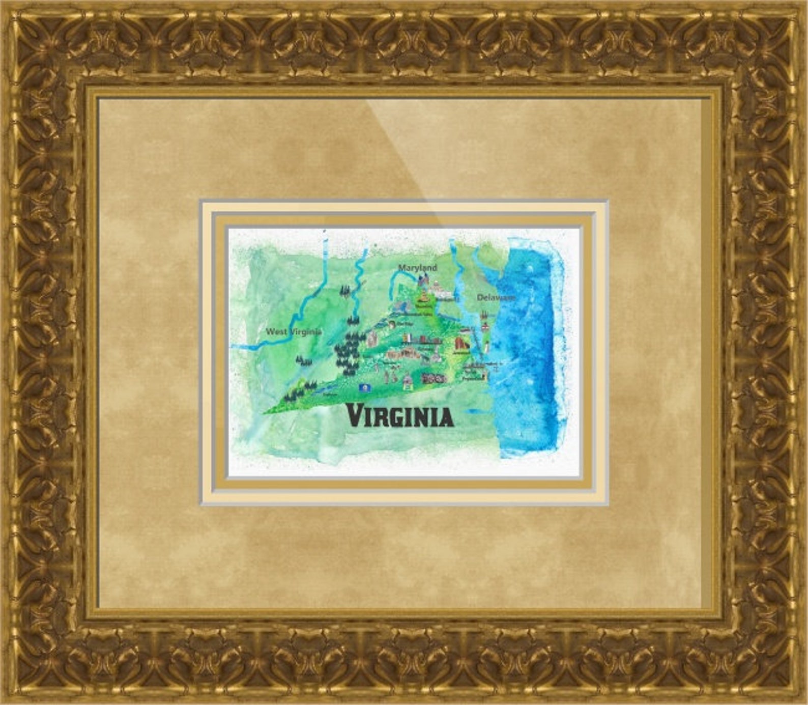 USA Virginia State Illustrated Travel Poster Map with | Etsy