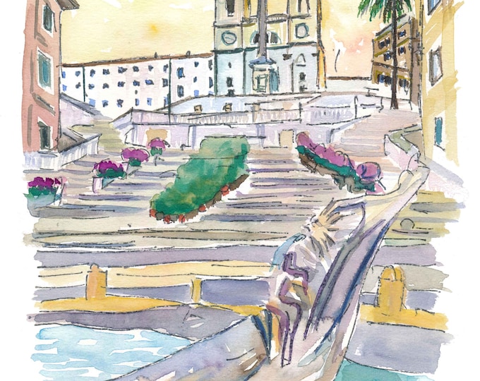 Watercolour Print Spanish Steps, Rome - Etsy