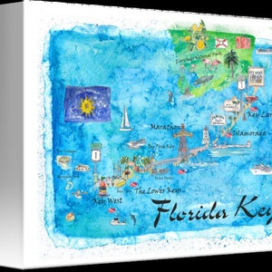 Florida Keys Key West Marathon Key Largo Illustrated Travel Poster ...