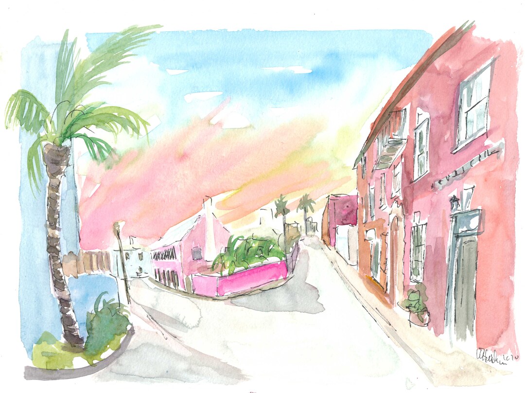 Sunny Bermuda Street Scene in St George's - Limited Edition Fine Art ...