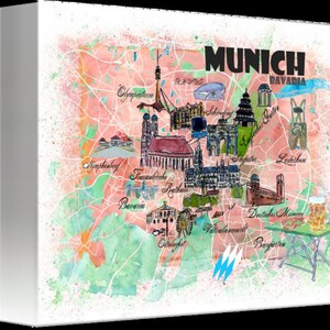 Munich Bavaria Illustrated Travel Map With Main Roads, Landmarks and ...