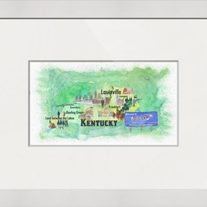 USA Kentucky State Illustrated Travel Poster Map With Touristic ...