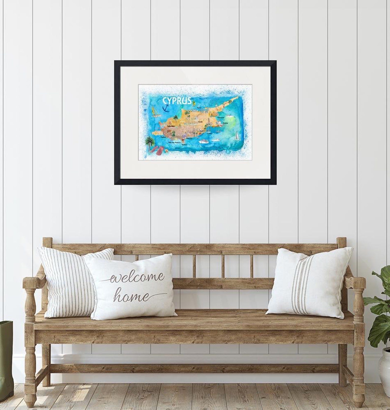 Cyprus Map Print – Illustrated Island Travel Memory Gift for Cyprus ...