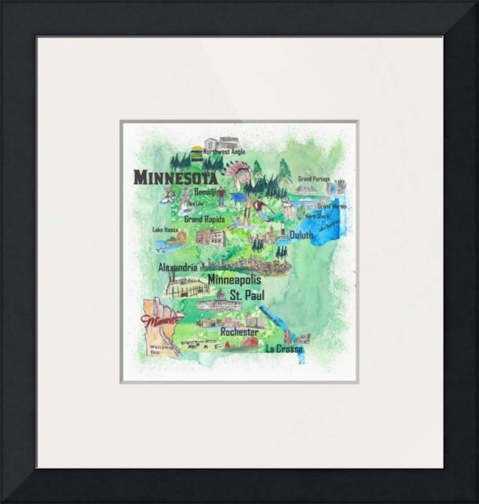 USA Minnesota State Illustrated Travel Poster Map With - Etsy