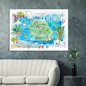 La Reunion Illustrated Island Travel Map With Tourist Highlights - Fine ...