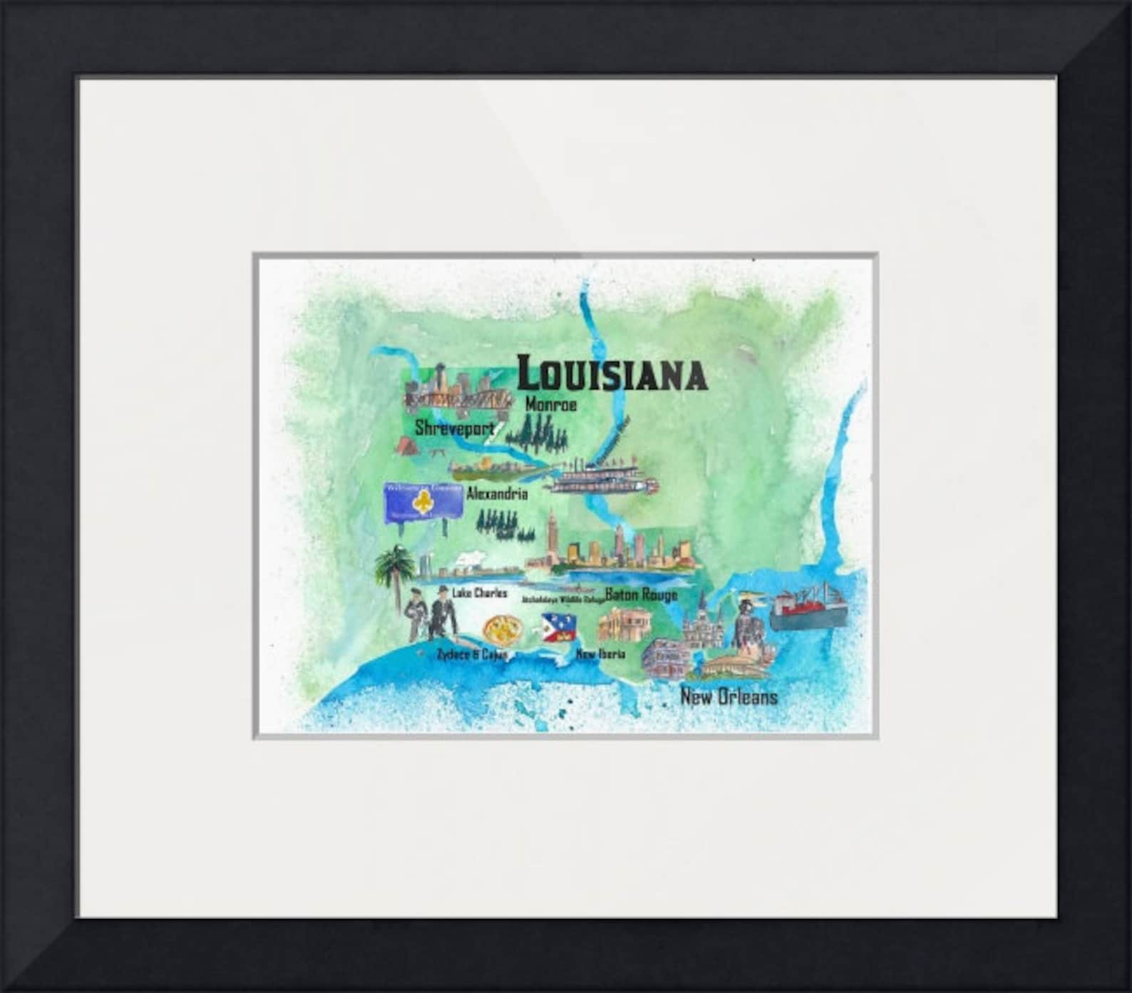 USA Louisiana State Travel Poster Map With Tourist Highlights - Etsy