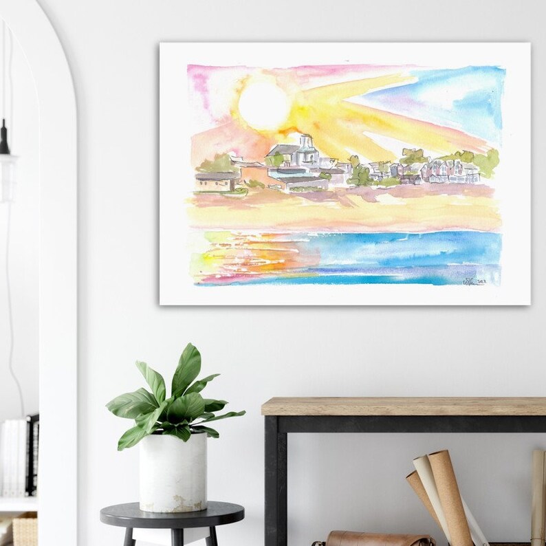 Cape Cod Coastal Beach House Scene at Sunset - Limited Edition Fine Art ...