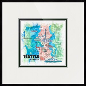 Seattle Washington Illustrated Map With Main Roads Landmarks and ...