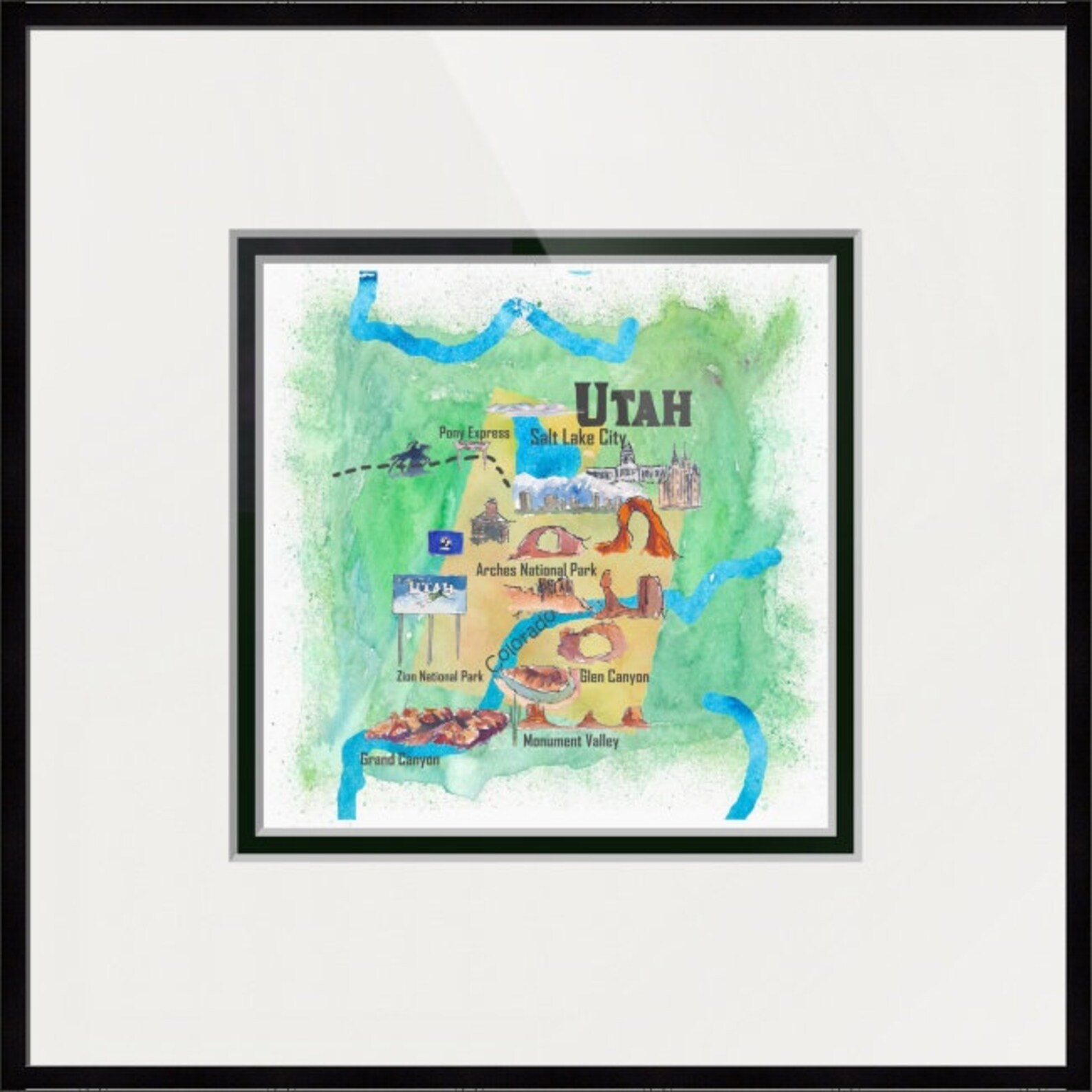 USA Utah State Travel Poster Illustrated Art Map Fine Art | Etsy