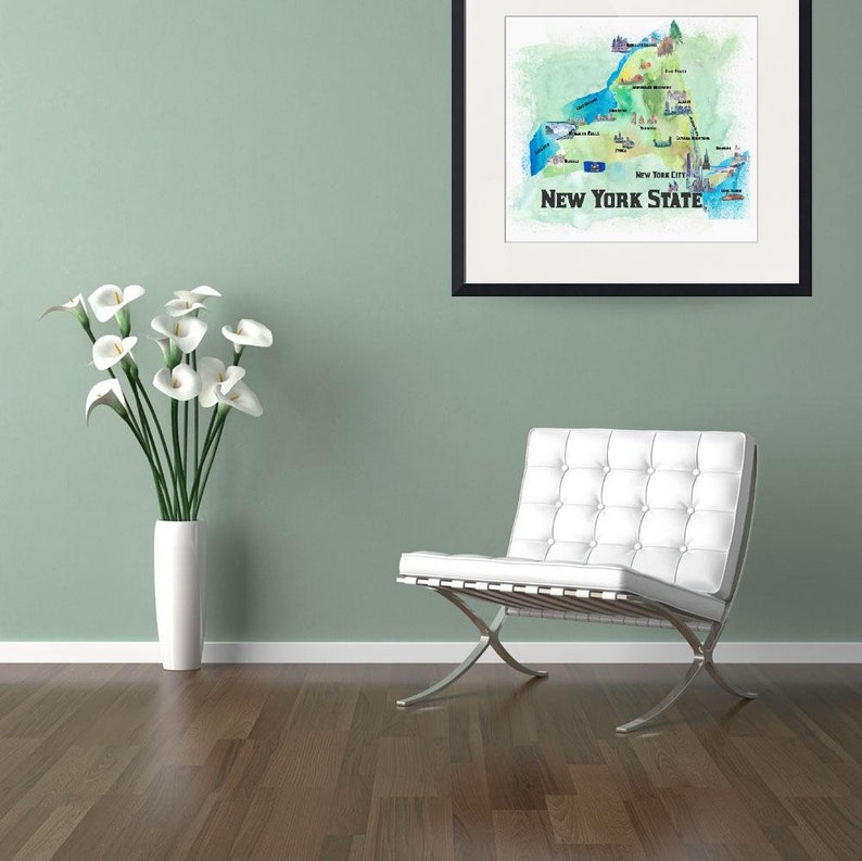 USA New York State Travel Poster Map With Tourist Highlights | Etsy