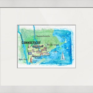 USA Connecticut State Illustrated Travel Poster Map With Touristic ...