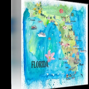 USA Florida State Illustrated Fine Art Print Retro Vintage Map With ...
