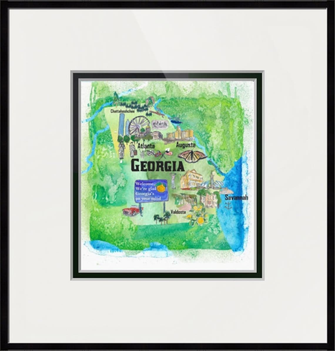 USA Georgia State Travel Poster Map with Tourist Highlights | Etsy