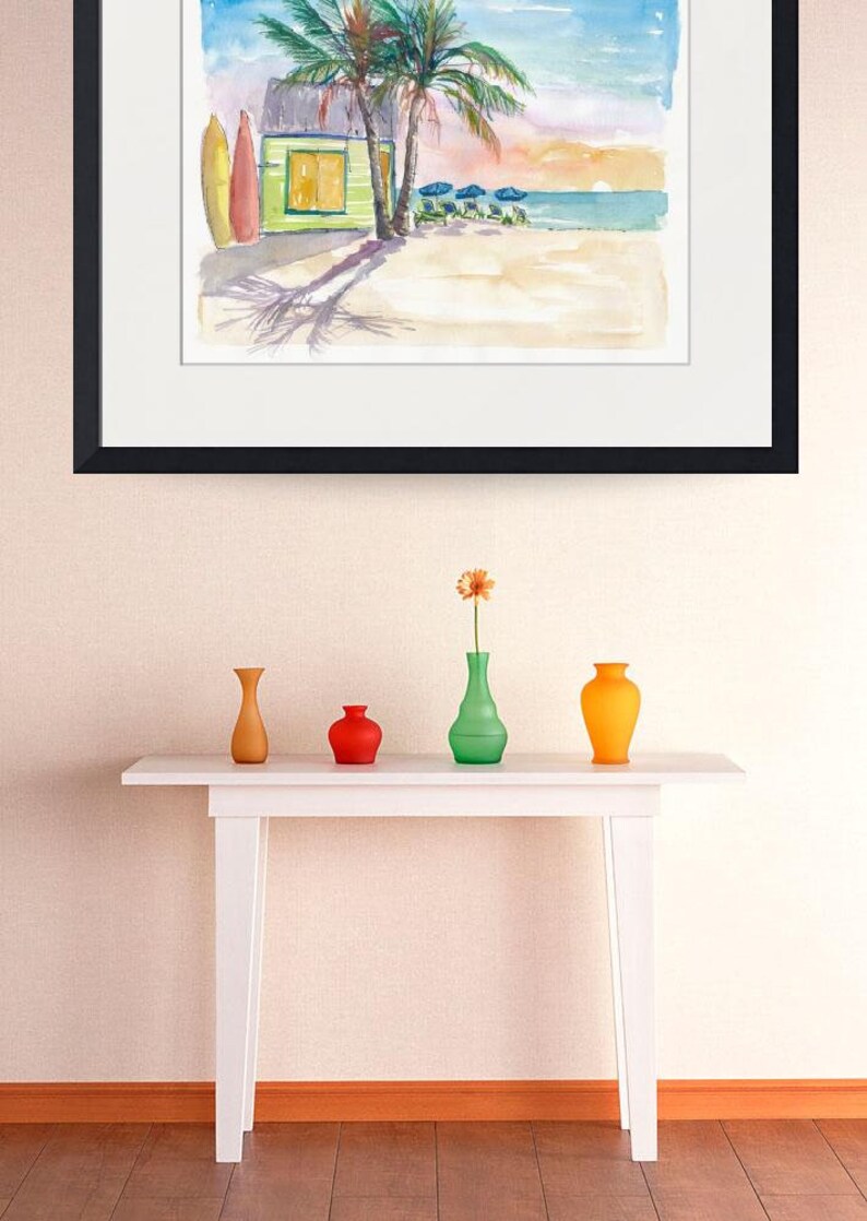 Caribbean Surf Beach Bar Boards and Sunset Original Painting | Etsy