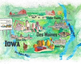 Iowa Usa Map Poster - Etsy