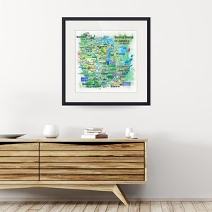 USA Midwest State Illustrated Travel Poster Map With Touristic ...