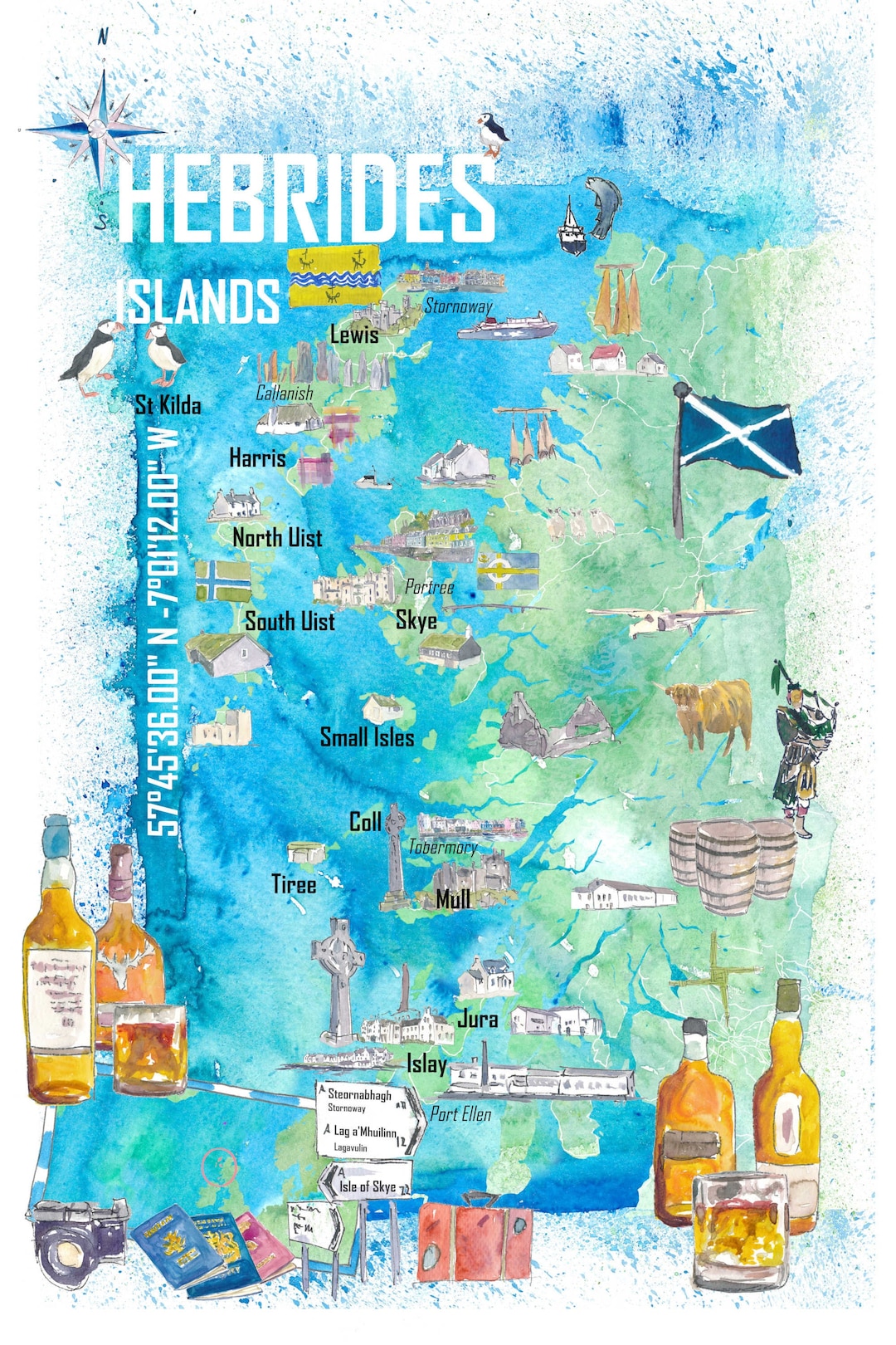 Hebrides Islands Illustrated Travel Map With Touristic Highlights ...