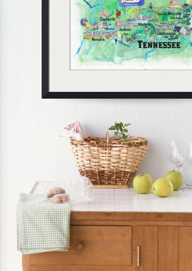 USA Tennessee State Travel Poster Map With Tourist Highlights - Etsy