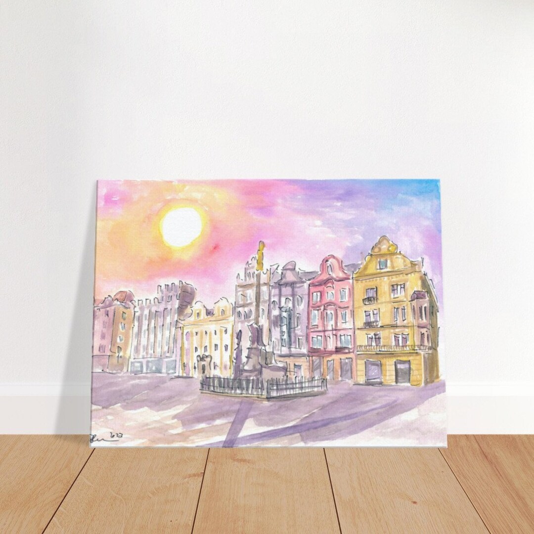 Plzen Bohemia Historical Market Place Scene - Limited Edition Fine Art ...
