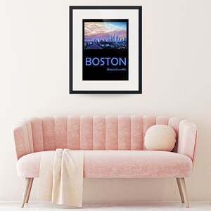 Retro Travel Poster Boston Massachusetts - Fine Art Print - Etsy