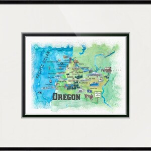 USA Oregon State Travel Poster Illustrated Art Map - Fine Art Print - Etsy
