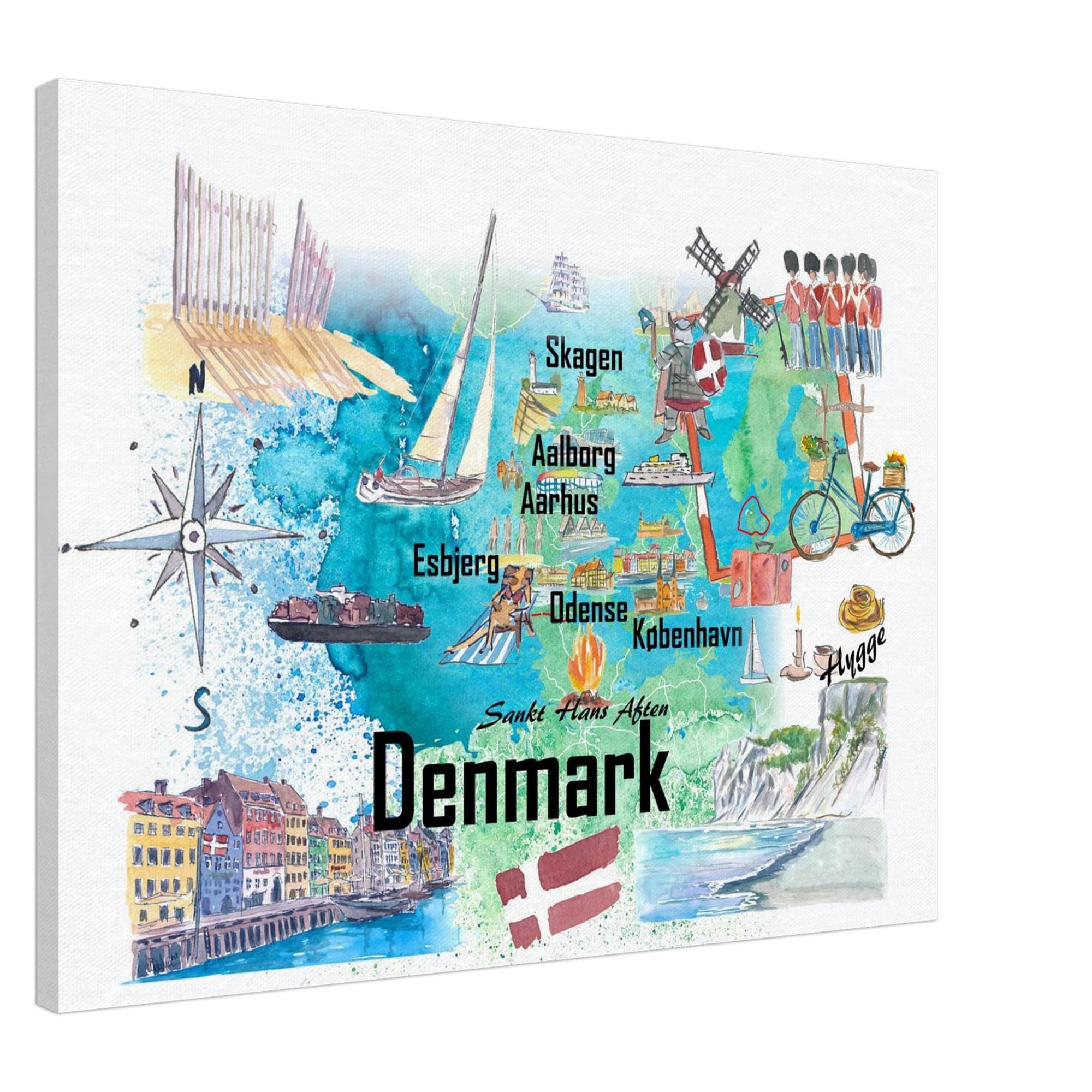 Denmark Illustrated Travel Map – Iconic Landmarks & Highlights - Etsy