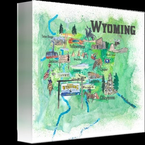 USA Wyoming State Travel Poster Illustrated Art Map - Fine Art Print - Etsy