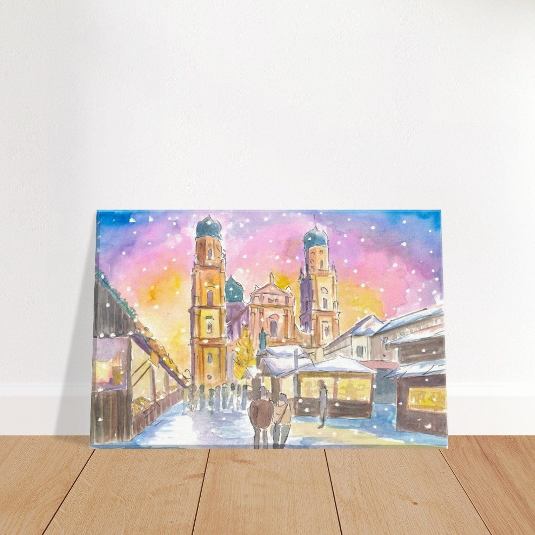 Passau Bavaria Winter Street Scene With Cathedral in Snow - Limited ...