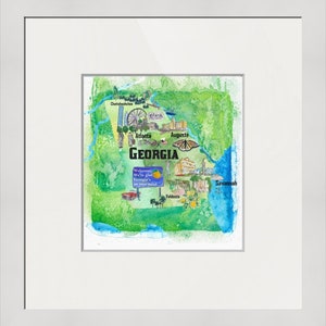 USA Georgia State Illustrated Travel Poster Map With Touristic ...