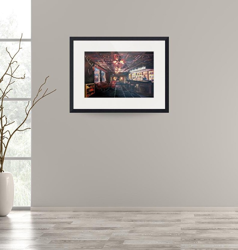 Romantic Night at Rustic Fireside Bar Scene With Village - Etsy