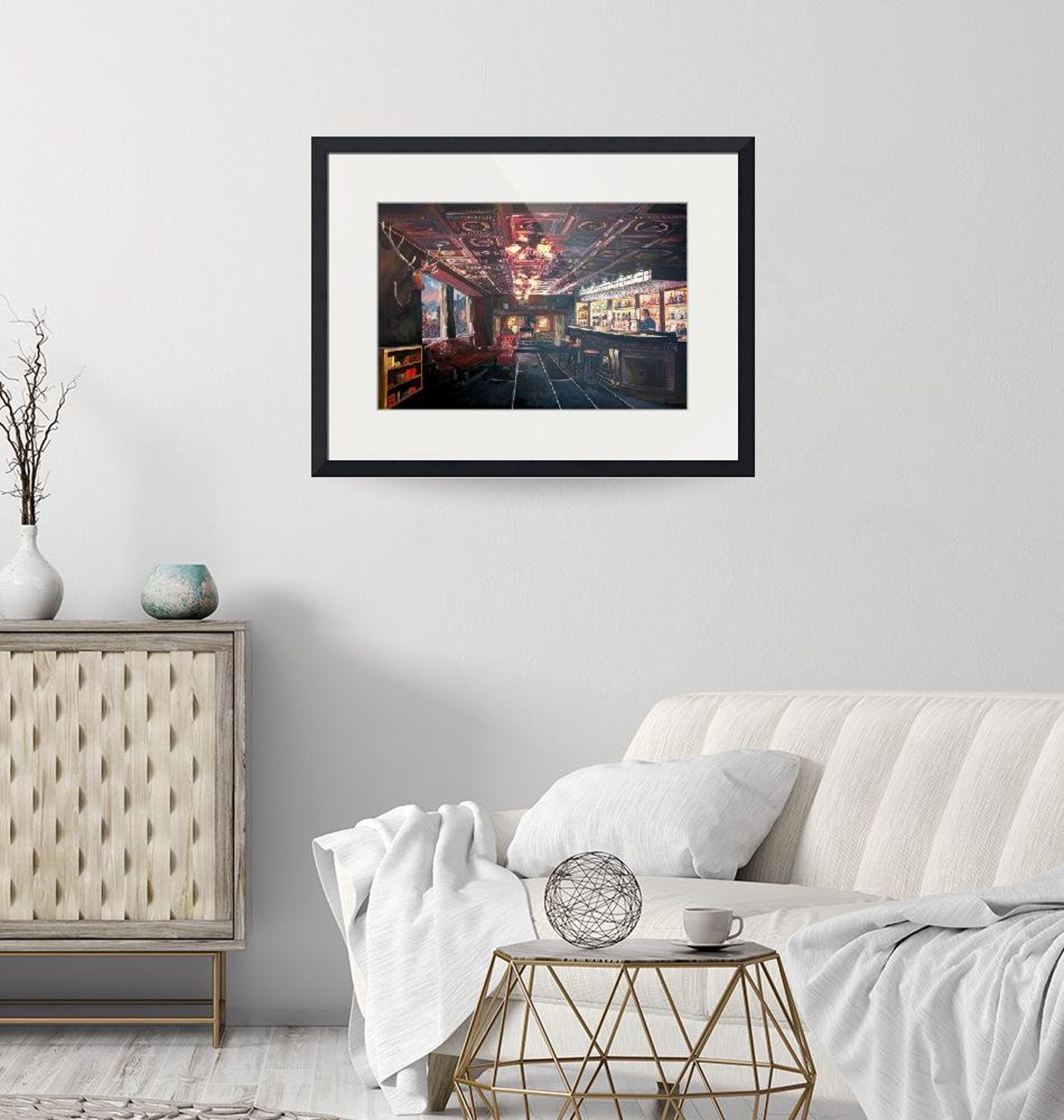 Romantic Night at Rustic Fireside Bar Scene With Village | Etsy