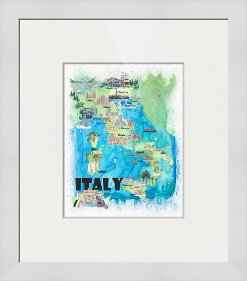 Italy Illustrated Travel Poster Favorite Map Tourist | Etsy
