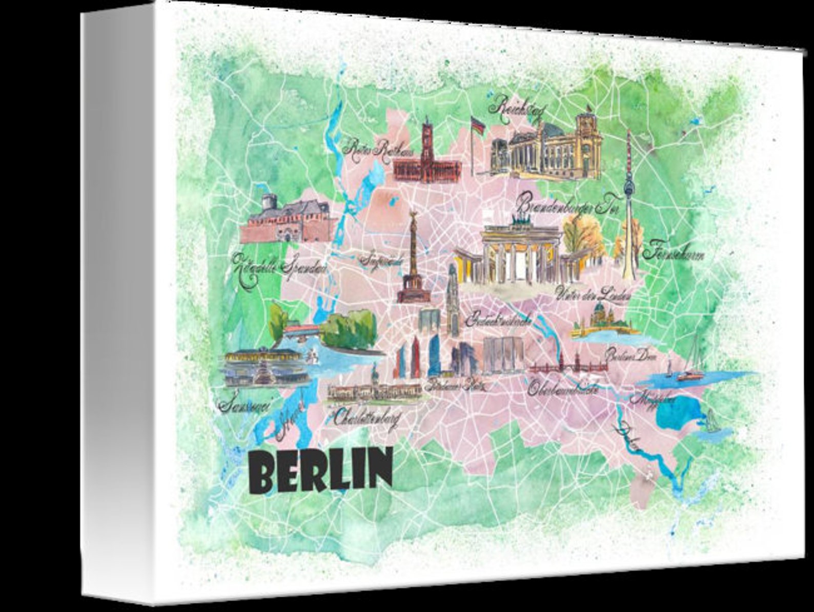 Berlin Germany Illustrated Map With Main Roads Landmarks and - Etsy