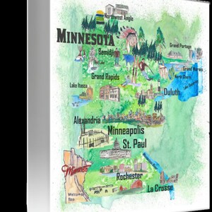 USA Minnesota State Illustrated Travel Poster Map With Touristic ...