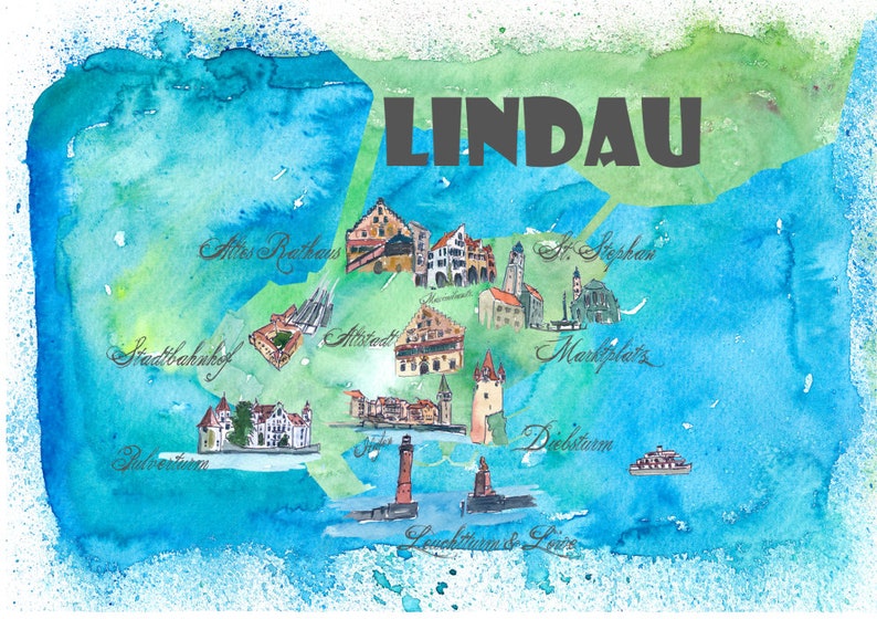 Lindau Favorite Map With Touristic Top Ten Highlights Fine - Etsy