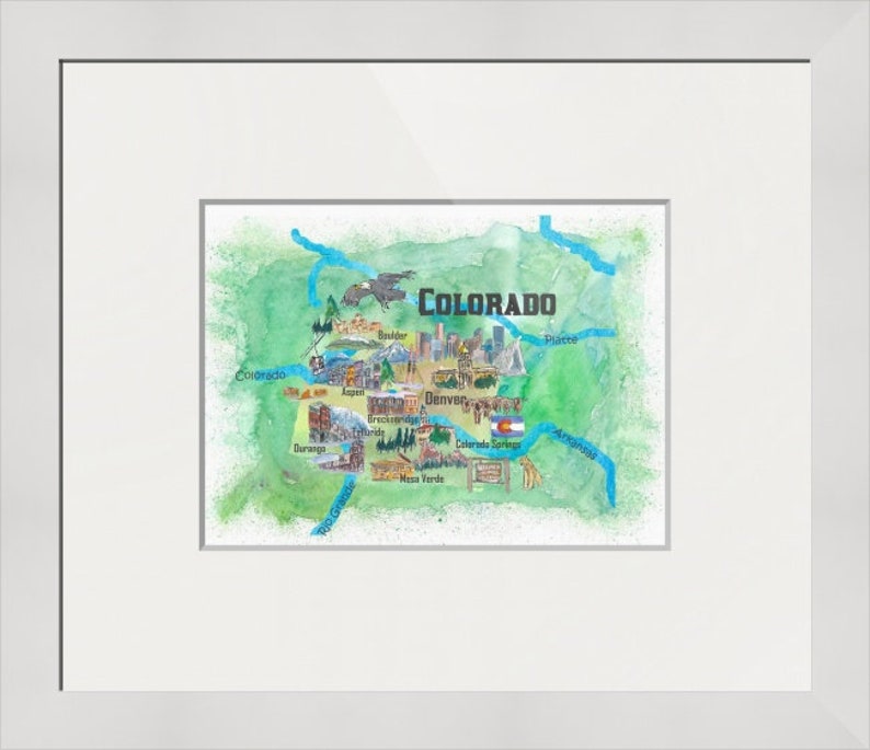 USA Colorado State Travel Poster Illustrated Art Map Fine - Etsy