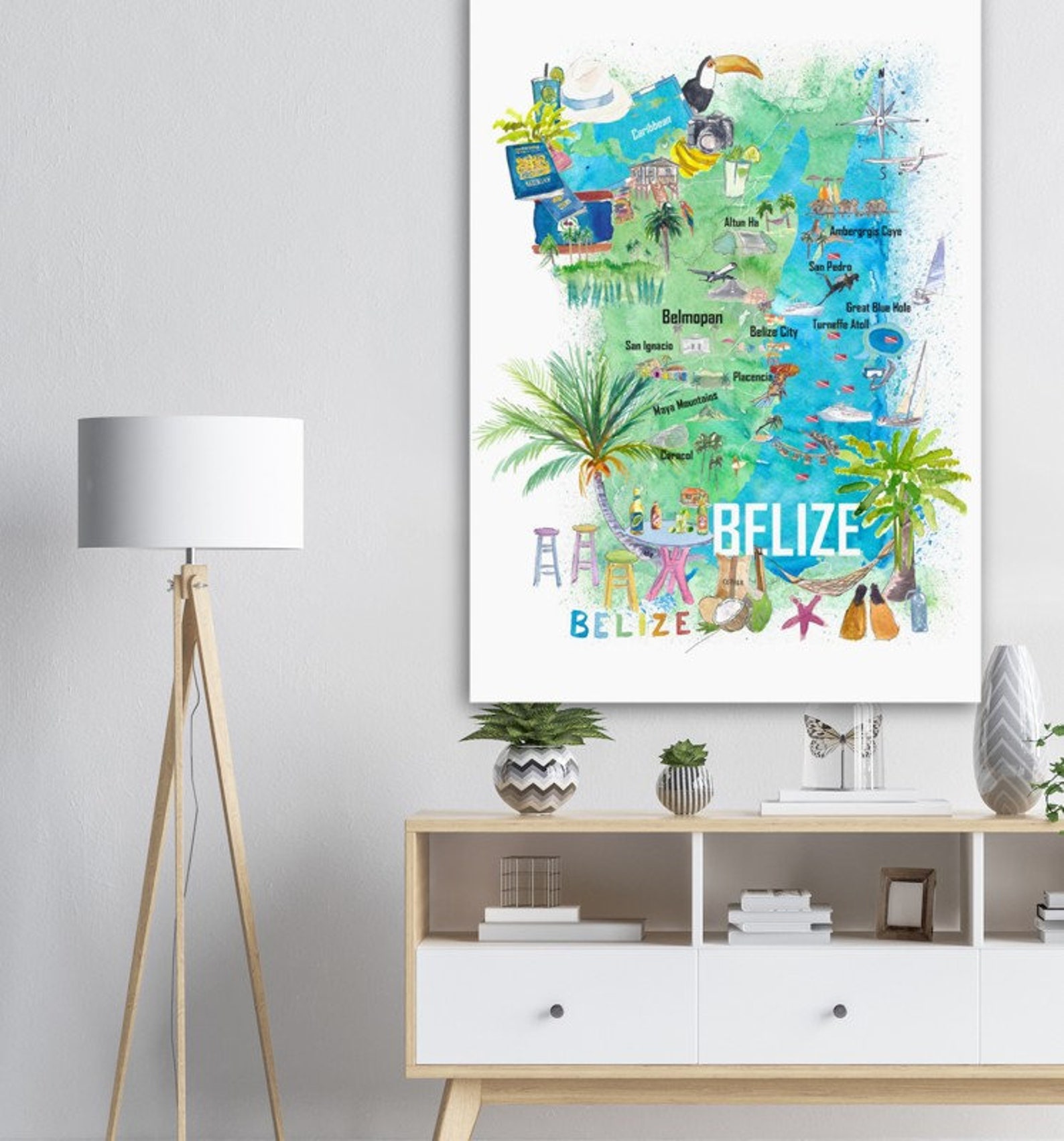 Belize Caribbean Illustrated Travel Map With Roads and Tourist ...