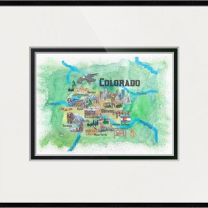 USA Colorado State Travel Poster Illustrated Art Map - Fine Art Print ...